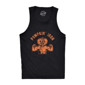 pumpkin iron mens fitness tank funny halloween workout fitness jack-o-lantern graphic tanktop funny workout shirt for men halloween tank top for men funny black - m