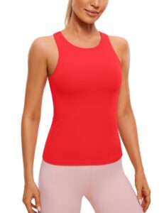 crz yoga butterluxe womens racerback workout tank top with built in shelf bra - padded high neck yoga athletic camisole deep red large