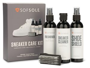 sof sole sneaker care kit with cleaner, freshener, shoe shield and scrub brush