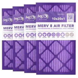 10x20x1 air filter (4-pack) | merv 8 | moaj elite dust defense | based in usa | quality pleated replacement air filters for ac & furnace applications | actual dimensions: 9.70" x 19.70" x 0.75" in.