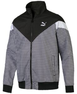 puma men's trend all over print mcs woven jacket, black-houndstooth aop, l