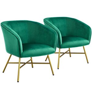 yaheetech vanity chair, modern accent chair, soft velvet barrel chair with golden metal legs and soft padded, comfy side chair for living room/bedroom/makeup room/study/waiting room, green, set of 2