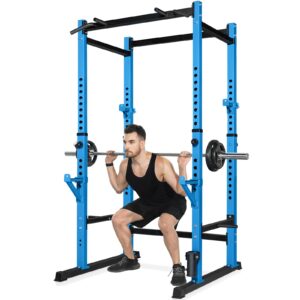 bongkim power rack, rack cage for weight training, adjustable squat stand rack for home gym equipment, lifting cage with 660lb capacity (blue)