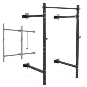 synergee 2200 series folding 79" by 41” squat rack with j-cups & adjustable pull up bar. exercise stand with 750lb capacity. power cage