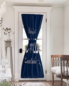 leosucre blackout door curtains for doorway privacy, christmas french door curtain thermal insulated curtains for front door rod pocket glass door panel 54x72in cold winter snowflakes blue backdrop