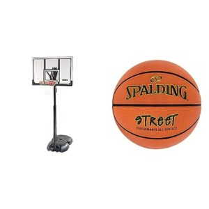 lifetime 51544 front court portable basketball system, 50 inch shatterproof backboard and spalding street outdoor basketball 29.5"