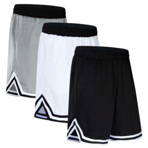 opalos 3 pack basketball shorts for men with zipper pockets,active athletic shorts (black.white.grey, xxl)