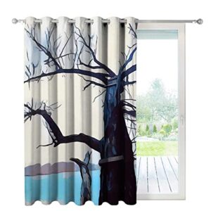 tree book cover lake winter cold door panel curtain black drapes for backdrop window decor,1 panel,(w) 51 x (h) 63 inches