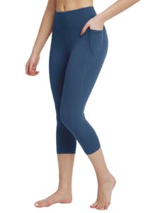 baleaf women's capri leggings with pockets yoga plus size high waisted workout running gym casual pants denim blue m