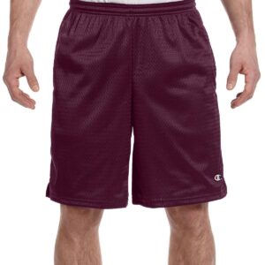 champion men's long mesh short with pockets,maroon,xx-large