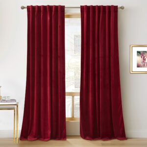 ryb home velvet curtains for bedroom - light & heat block back tabs window treatment energy efficient privacy protection drapes for party backdrop,film room, ruby red, w52 x l96 inches, 2 panels