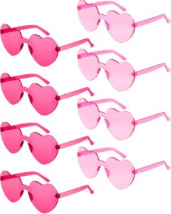 frienda 8 pairs heart shaped sunglasses for women rimless heart glasses candy color sunglasses for party favor(rose red, pink)