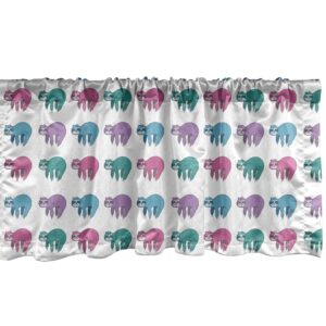 ambesonne funny sloth window valance, colorful art repeating lazy animal on plain backdrop, curtain valance for kitchen bedroom decor with rod pocket, 54" x 18", seafoam pink