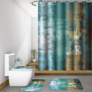 diycam 4 pcs colorful digital backdrop shower curtain sets, bath decor with rug and toilet lid cover, modern bathroom curtain with 12 hooks, 72 x 72 in