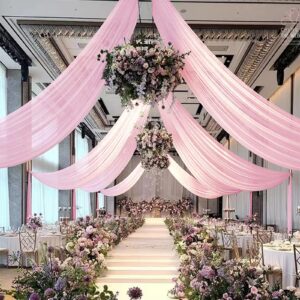 merkaunis pink ceiling drapes,2 panels 5x20 ft chiffon curtains draping fabric sheer mesh ceiling drape for wedding arch bed canopy tent wedding drapery for wedding ceremony birthday party