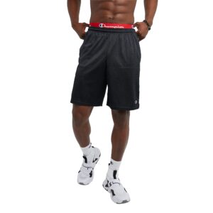 champion mens shorts, mesh gym lightweight athletic (reg. big & tall) running-shorts, black c patch logo, large us