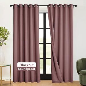 ryb home 3-in-1 soundproof - blackout - thermal insulation living room divider curtains, large bay window curtains for bedroom theatre office backdrop, wild rose, w 62 x l 84 inches, 2 panels