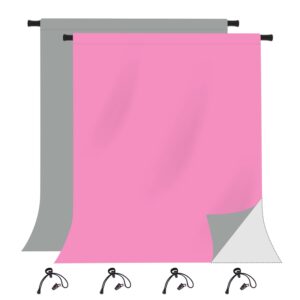 kukusoul 5x7ft polyester pink photo backdrop grey backdrop for photography 2-in-1 curtain backdrop reversible background for photography kuskx001