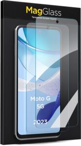 magglass 2-pack for moto g 5g 2023 screen protector, uhd full coverage tempered glass display guard - designed for motorola g 5g 2023 (case compatible)