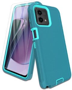 aliruke for motorola moto g stylus 5g(2023) phone case, with screen protector, dust-proof port cover, full-body non-slip silicone rubber covered, military grade drop-proof shockproof, mint/teal