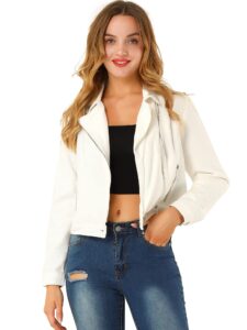 allegra k women biker notched lapel asymmetric zip moto denim jackets small white