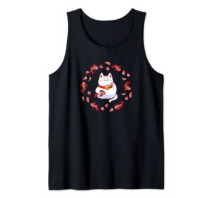 cute maneki neko lucky cat with koi fish tank top