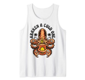 island beach style kraken a cold one octopus beer vacation tank top