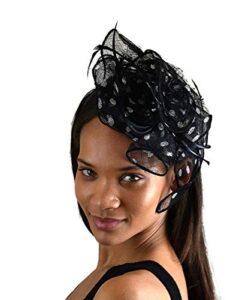 c.c women's elegant cocktail fashion mesh sinamay fascinator headband, veil floral black/ivory dot