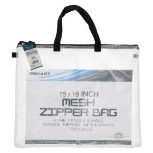 pro art mesh vinyl zipper bag, 15-inch x 18-inch handle, translucent