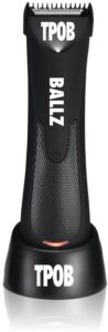 tpob ballz male grooming trimmer - cordless rechargeable hair clippers for men, zero gapped t-blade, electric beard trimmer shaver - black