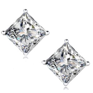 "stunning flame “18k gold plated sterling silver princess cut cubic zirconia stud earrings for men women(w-6)