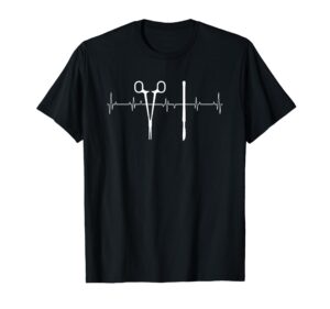 surgical scalpel surgery heartbeat surgeon or scrub nurse t-shirt