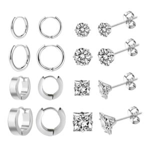 8 pairs earring sets for multiple piercing stainless steel hoop and stud earrings hypoallergenic small hoop earing for men women