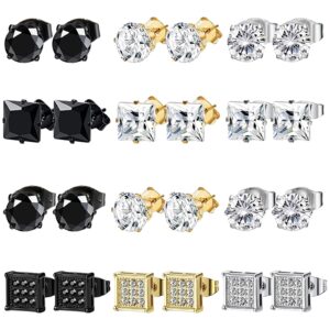 newitin 12 pairs stainless steel stud earrings for men hypoallergenic earrings inlaid cubic zirconia men earrings hoop earrings stud earrings for women men