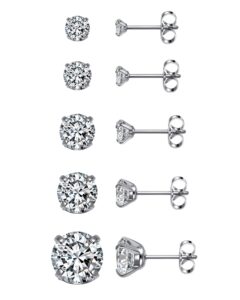 top plaza silver stainless steel stud earrings for women men round cubic zirconia hypoallergenic cz stud earring set 3mm-8mm