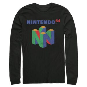 nintendo men's n64 logo long sleeve t-shirt, large, black