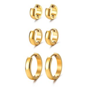 jewelrieshop hoop earrings set gold surgical huggie earrings, hypoallergenic huggie ear piercings endless huggie hoop earrings for men earrings (gold, black, stainless steel hoop earrings)