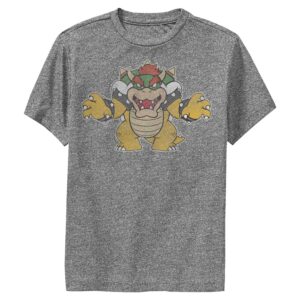 nintendo kid's just bowser t-shirt, charcoal heather, medium