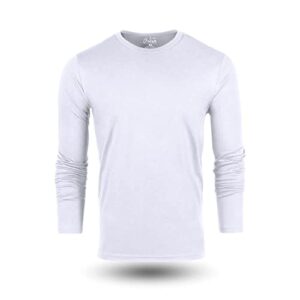 fresh clean threads mens white long sleeve t-shirt - pre shrunk soft fitted premium classic tee - men's t shirts cotton poly - medium