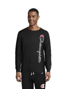 champion men's sleep long sleeve tee, new ebony, large