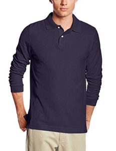 lee uniforms men's modern fit long sleeve polo, navy, medium