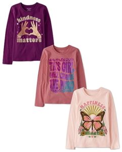 the children's place girls kindness,love,equality long sleeve graphic t-shirts,multipacks change the world/kindness matters 3-pack large