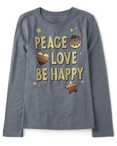 the children's place girls assorted everyday long sleeve graphic t-shirts peace love be happy large