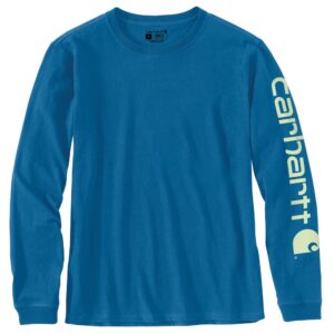 carhartt women's loose fit heavyweight long logo sleeve graphic t-shirt, marine blue, large