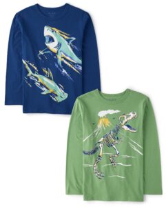 the children's place,long sleeve graphic t-shirt 2-pack,greta green,xlarge (14)