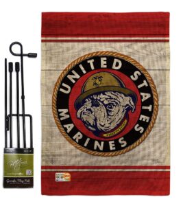 marine bulldog burlap garden flag - set with stand armed forces corps usmc semper fi united state american military veteran retire official - house banner small yard gift double-sided 13 x 18.5