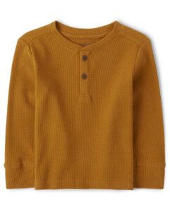 the children's place baby boys' and toddler long sleeve thermal henley shirt, honey comb, 3t