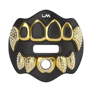 loudmouth football mouth guard - 3d chrome grillz football mouthpiece, fits adult & youth, mouth guard football accessories (3d grillz bling - chrome black/gold)