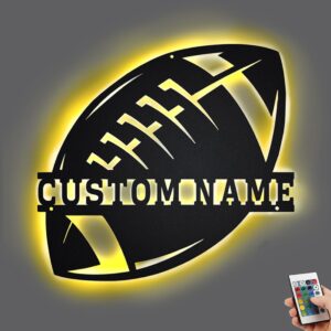 personalized football gifts for men custom name football with led night light, football neon light wall sign 16 colors changing with remote control, sport lover christmas birthday gift (style 2)