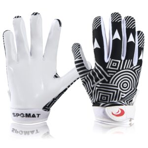 spomat youth football gloves kids silicone grip receiver gloves with super stick ability for best game experience, rocket black m/l